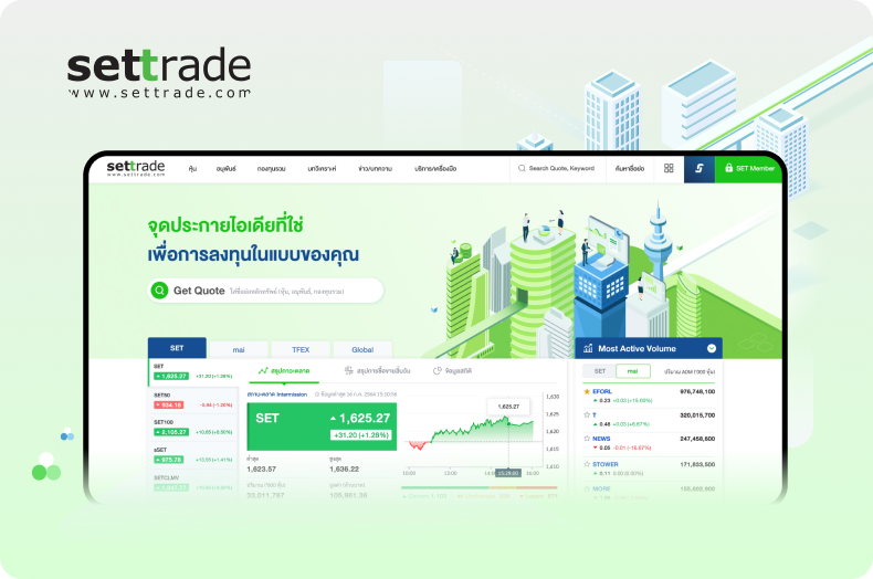 ผลงานการออกแบบเว็บไซต์ Settrade