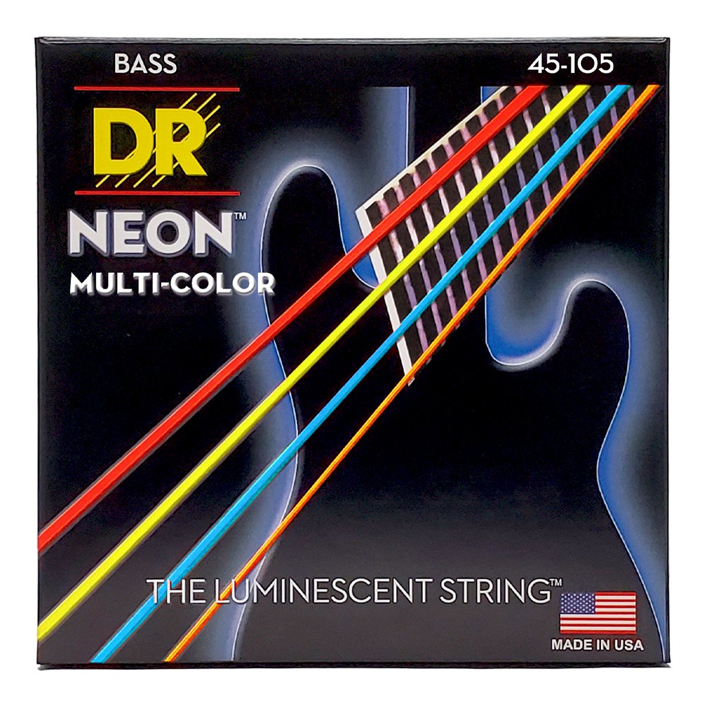 DR Strings Hi-Def Neon Multi-Color K3 Coated Bass Guitar Strings - stringsshop