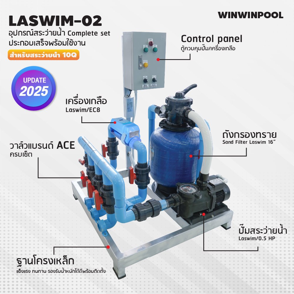 ชุด Complete set LASWIM-02 สำหรับสระว่ายน้ำระบบเกลือ 10 คิว ประกอบเสร็จพร้อมใช้งาน - winwinpoolshop