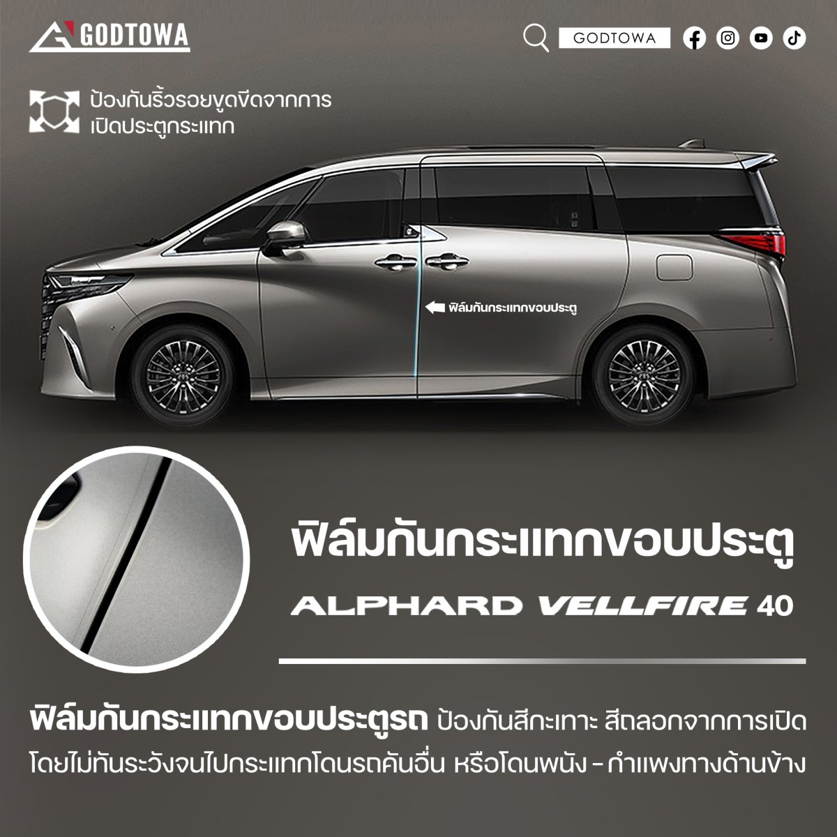 ฟิล์มกันกระแทกขอบประตู Alphard 40 Vellfire 40