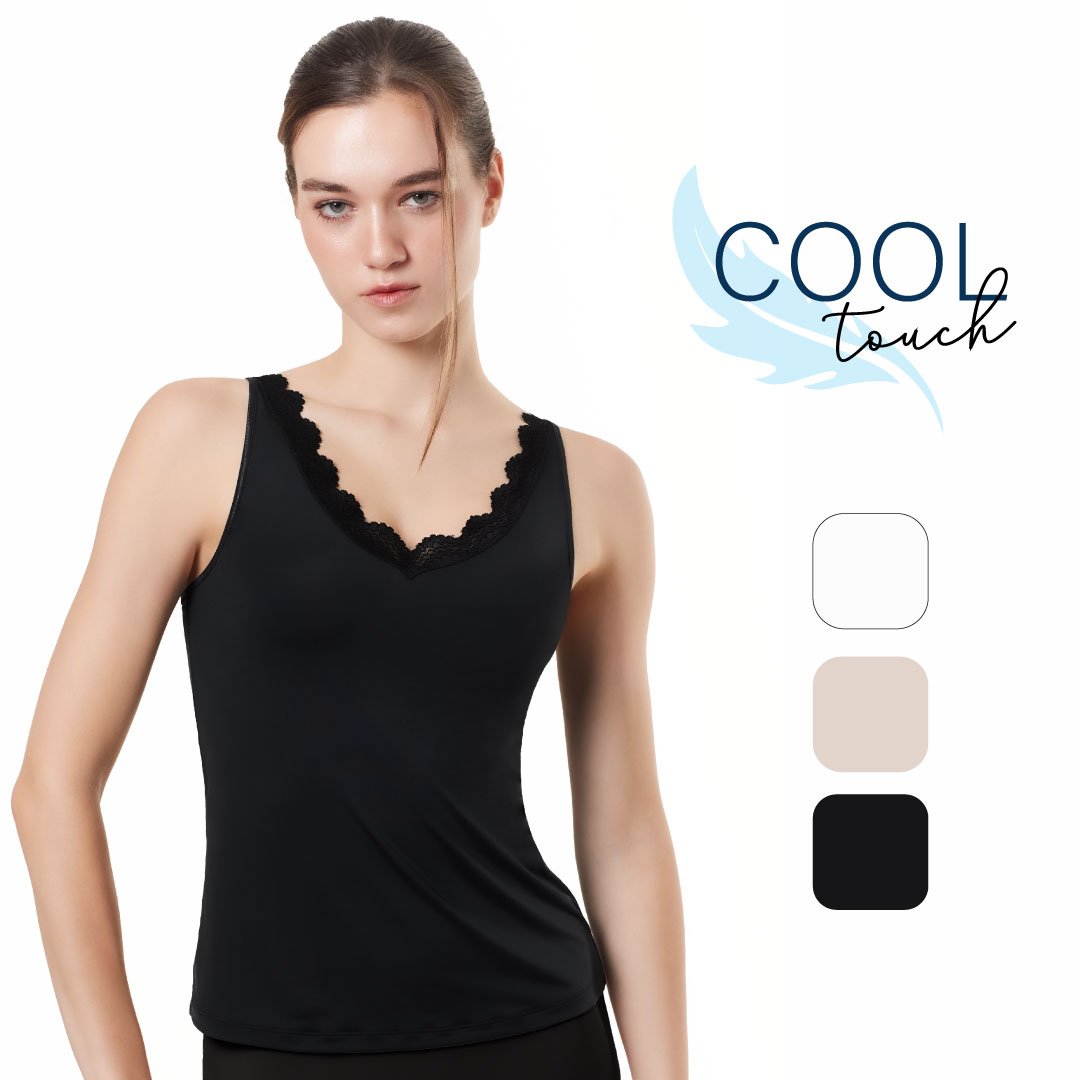 [NEW] COOL TOUCH เสื้อบังทรงสายบ่าใหญ่ตกแต่งลูกไม้ช่วงคอ - cherilon