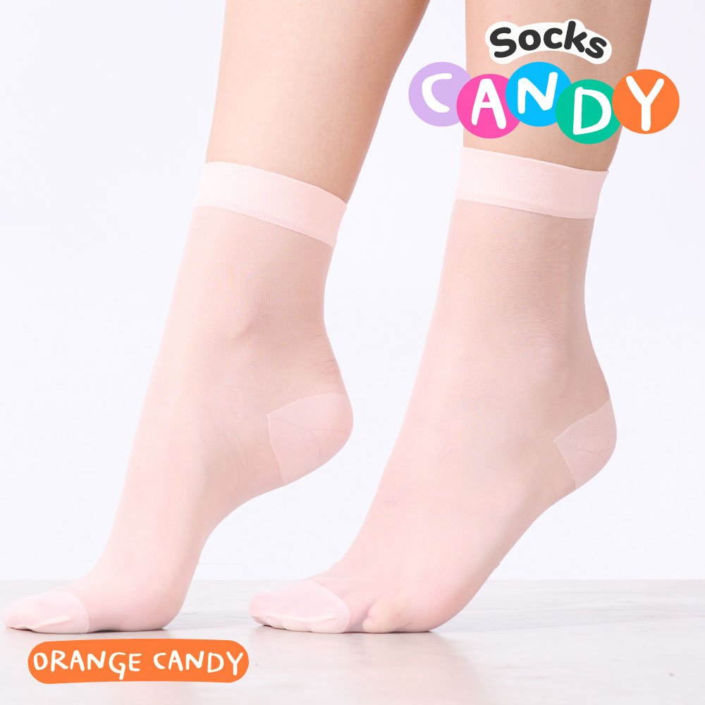 Candy Socks ถุงเท้าเนื้อบาง สีส้มอ่อน Orange Candy