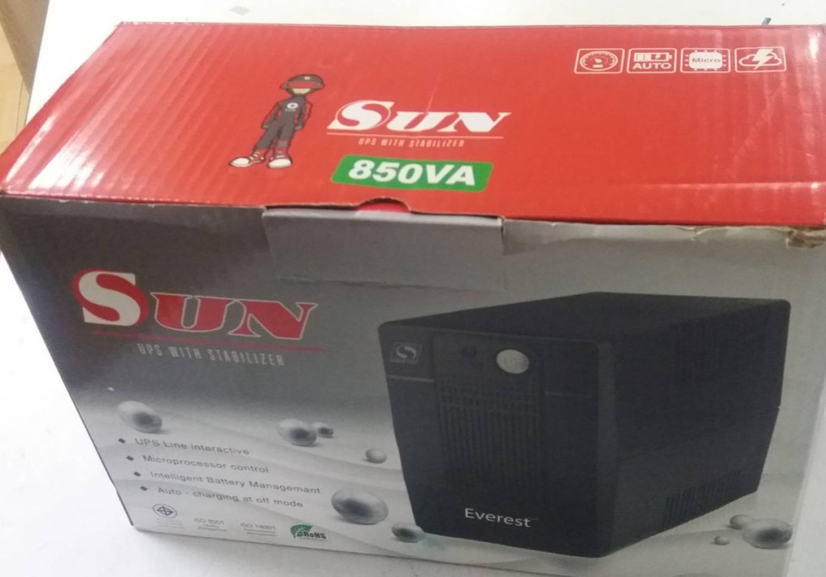 SUN Everest UPS 850VA 'By CKT' 495 Watts / 850 VA Back up 3 Ports No Back up 1 Port Line ...