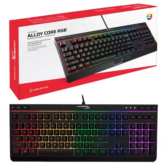 HYPERX KEYBOARD ALLOY CORE RGB Membrane Gaming Keyboard Quiet Silent ...
