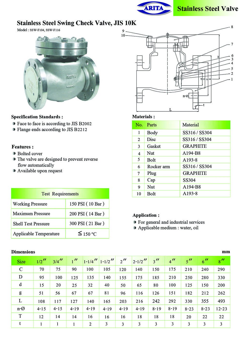 Stainless Steel Swing Check Valve, JIS 10K - factorymartonline
