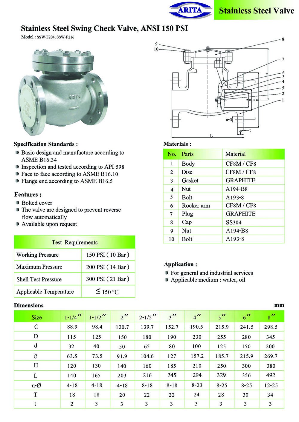 Stainless Steel Swing Check Valve, ANSI 150 PSI - factorymartonline