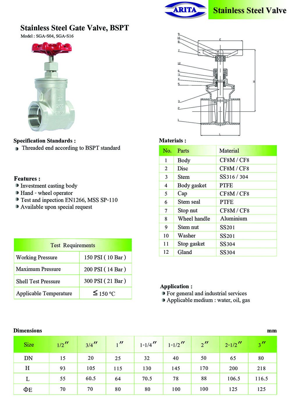 Stainless Steel Gate Valve, BSPT