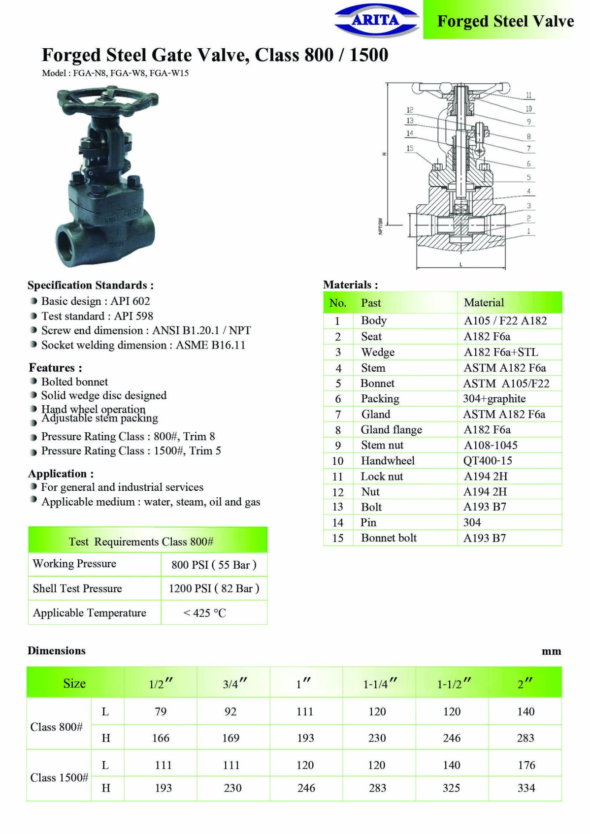 Forged Steel Gate Valve Class 800PSI & 1500PSI