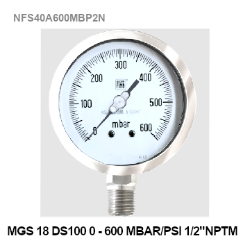 0-600 mBar Ø 4" Stainless Steel Lower 1/2"