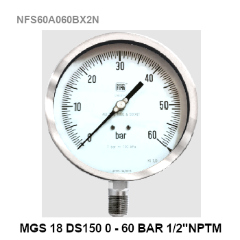 0-60 Bar Ø 6" Stainless steel Lower 1/2"