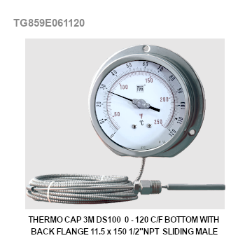 THERMO CAP 3M DS100 0-120 C/F BOTTOM WITH BACK FLANGED 11.5x150 1/2 ...