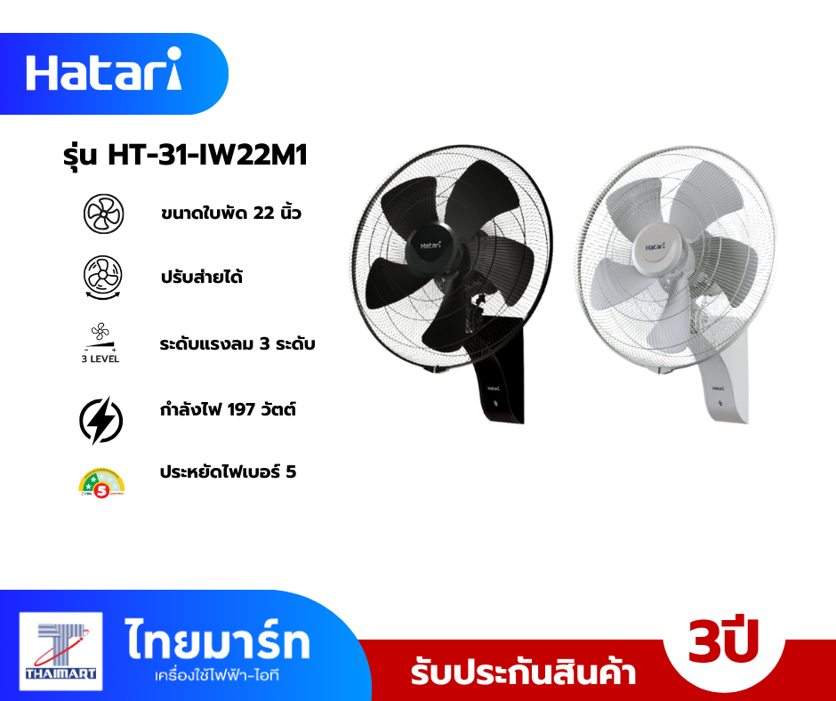 HATARI พัดลมติดผนัง 22 นิ้ว รุ่น IW22M1 คละสี