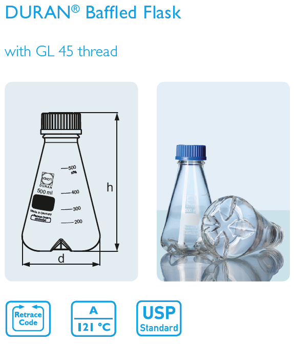 Baffled Flask with membrane screw cap 500 mL - zcynyx