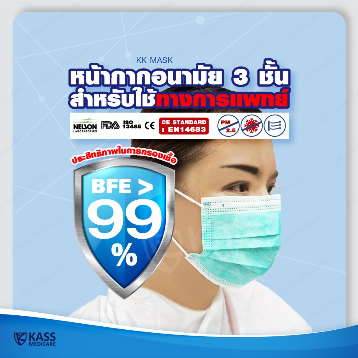 หน้ากากอนามัยกรอง 3 ชั้น สำหรับใช้ทางการแพทย์ ยี่ห้อ KK MASK (3Ply ...