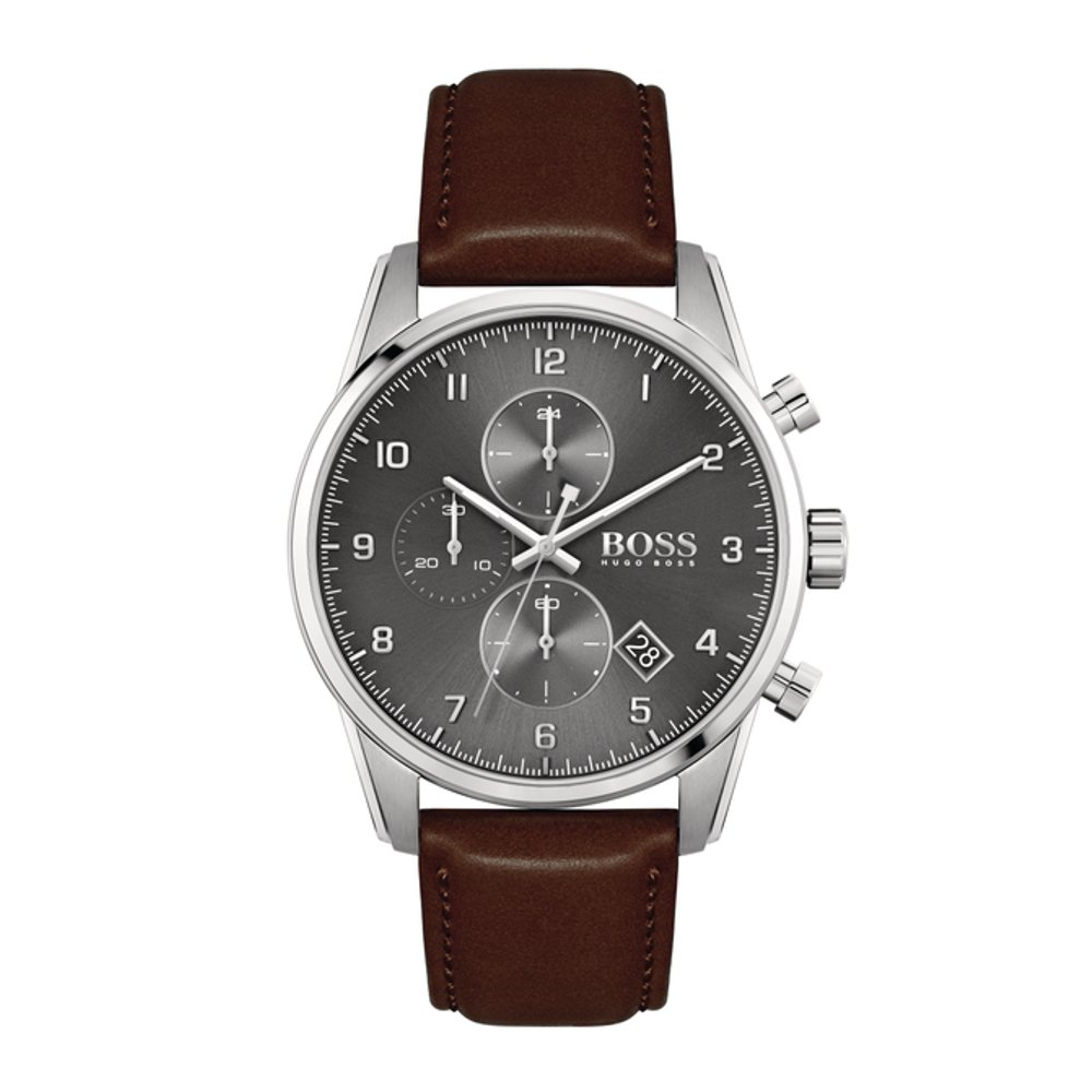 HUGO BOSS นาฬิกาผู้ชาย SKYMASTER รุ่น HB1513787 สายหนัง สีน้ำตาล 44มม. ...