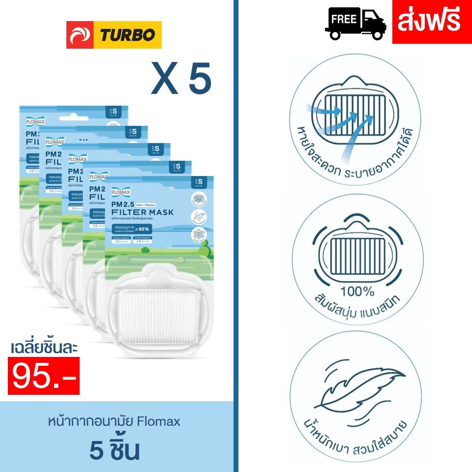 หน้ากากอนามัย FLOMAX - 5 ชิ้น - turbopaintshop