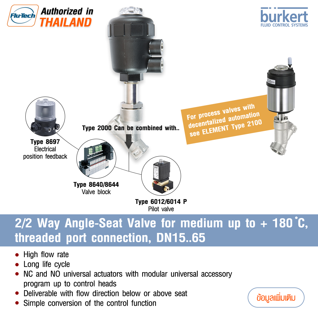 BURKERT TYPE 2000 | Pneumatically operated 2/2 way angle seat valve CLASSIC