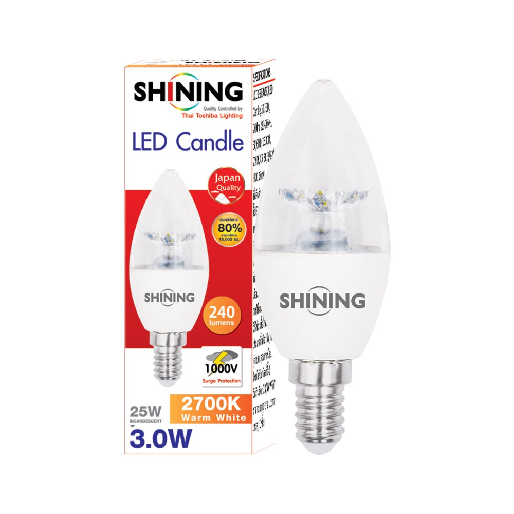 LED SHINING CANDLE 3 Watt E14 WARMWHITE - toshibalight