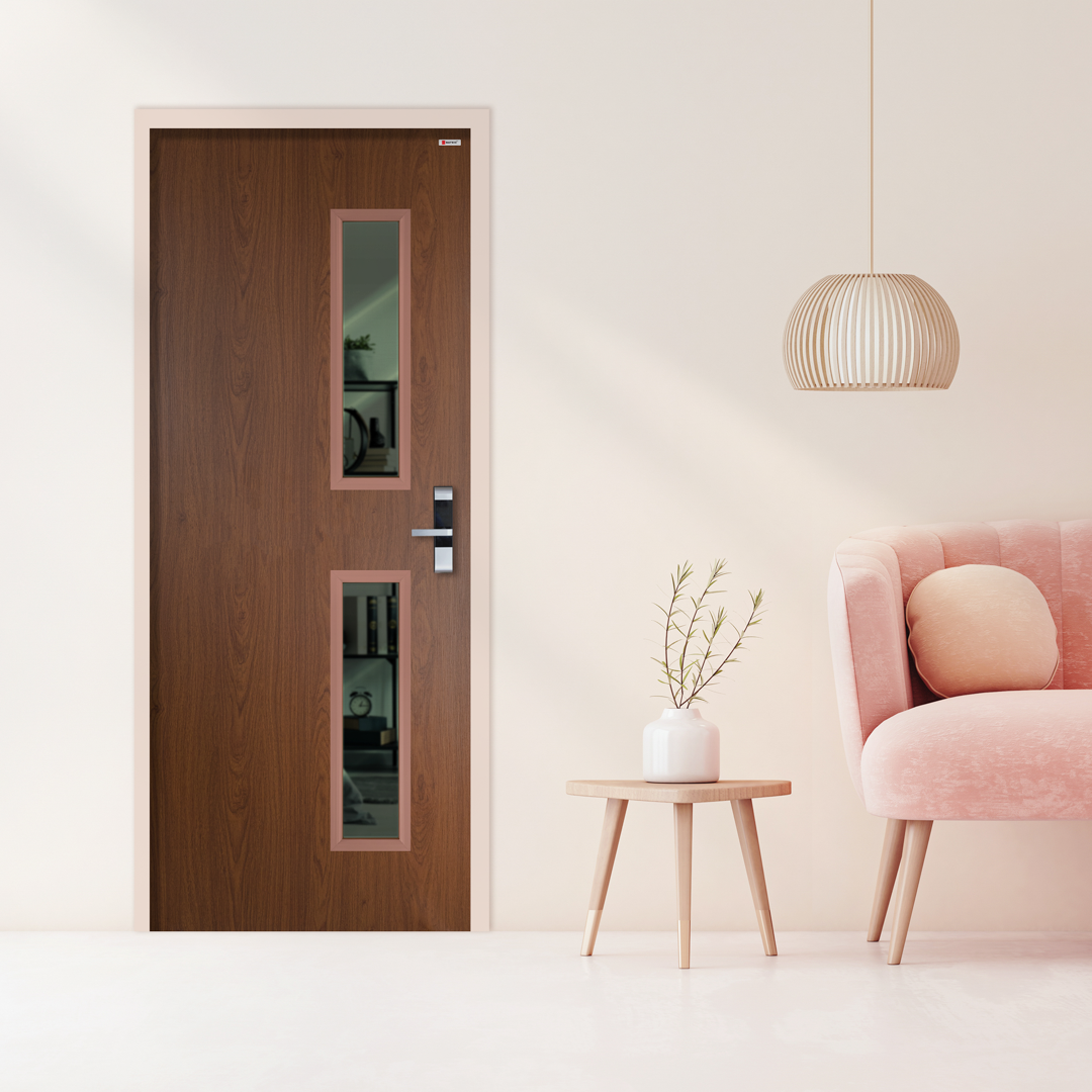 ประตู WPC รุ่นแผ่นเรียบ บานกระจก BWG06 - wongguru