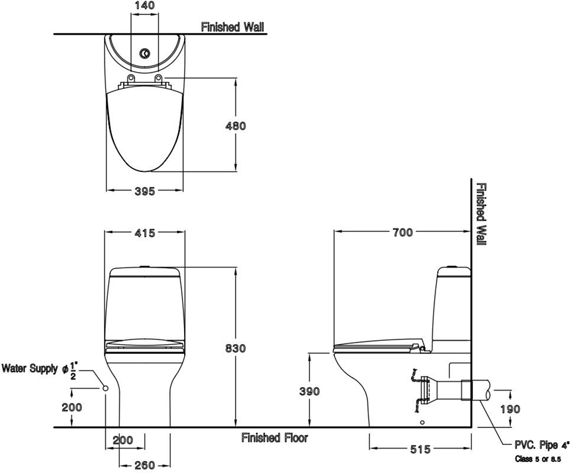 C1235 สุขภัณฑ์ ( ท่อออกผนัง ) แบบสองชิ้น 3/4.5 ลิตร รุ่น DAZZLE สีขาว ...