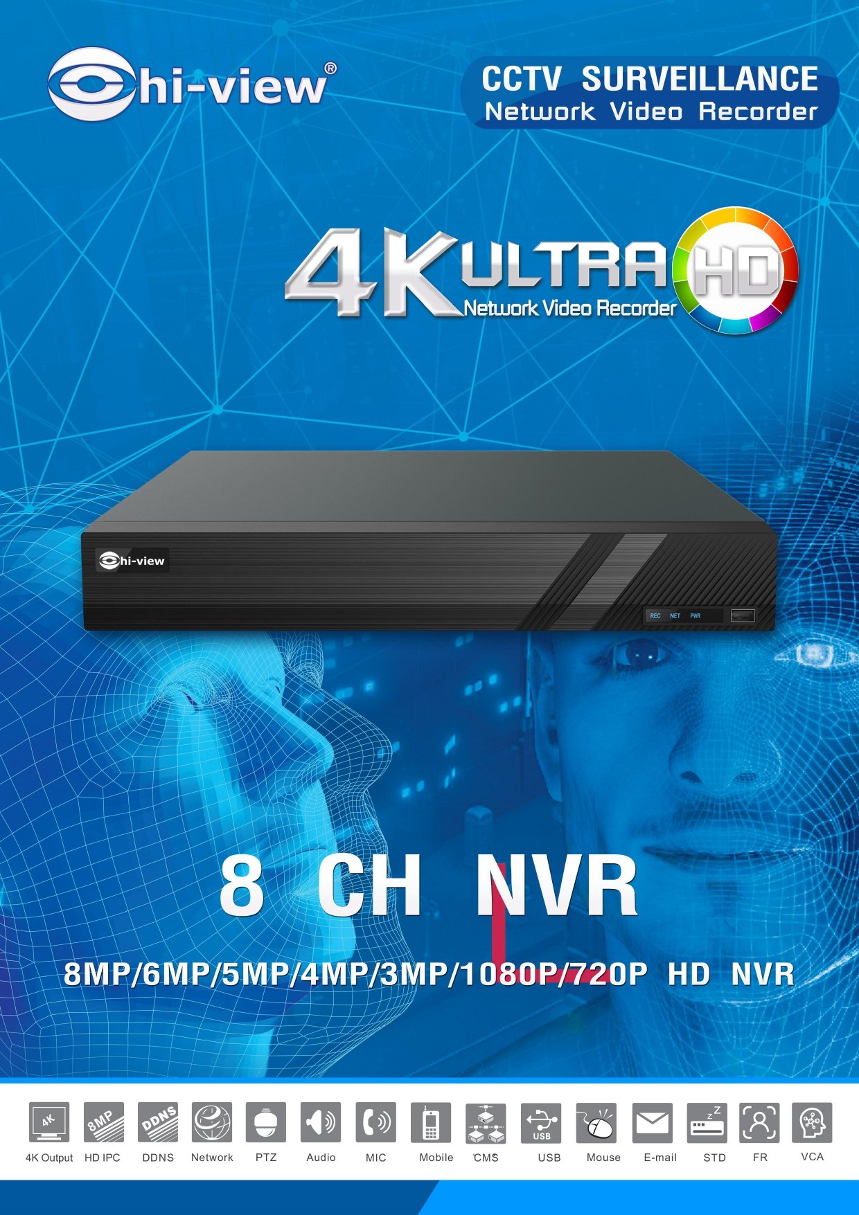 HP-9708-AI เครื่องบันทึกภาพกล้องวงจรปิดไฮวิวระบบไอพี สำหรับ 8 กล้อง ...