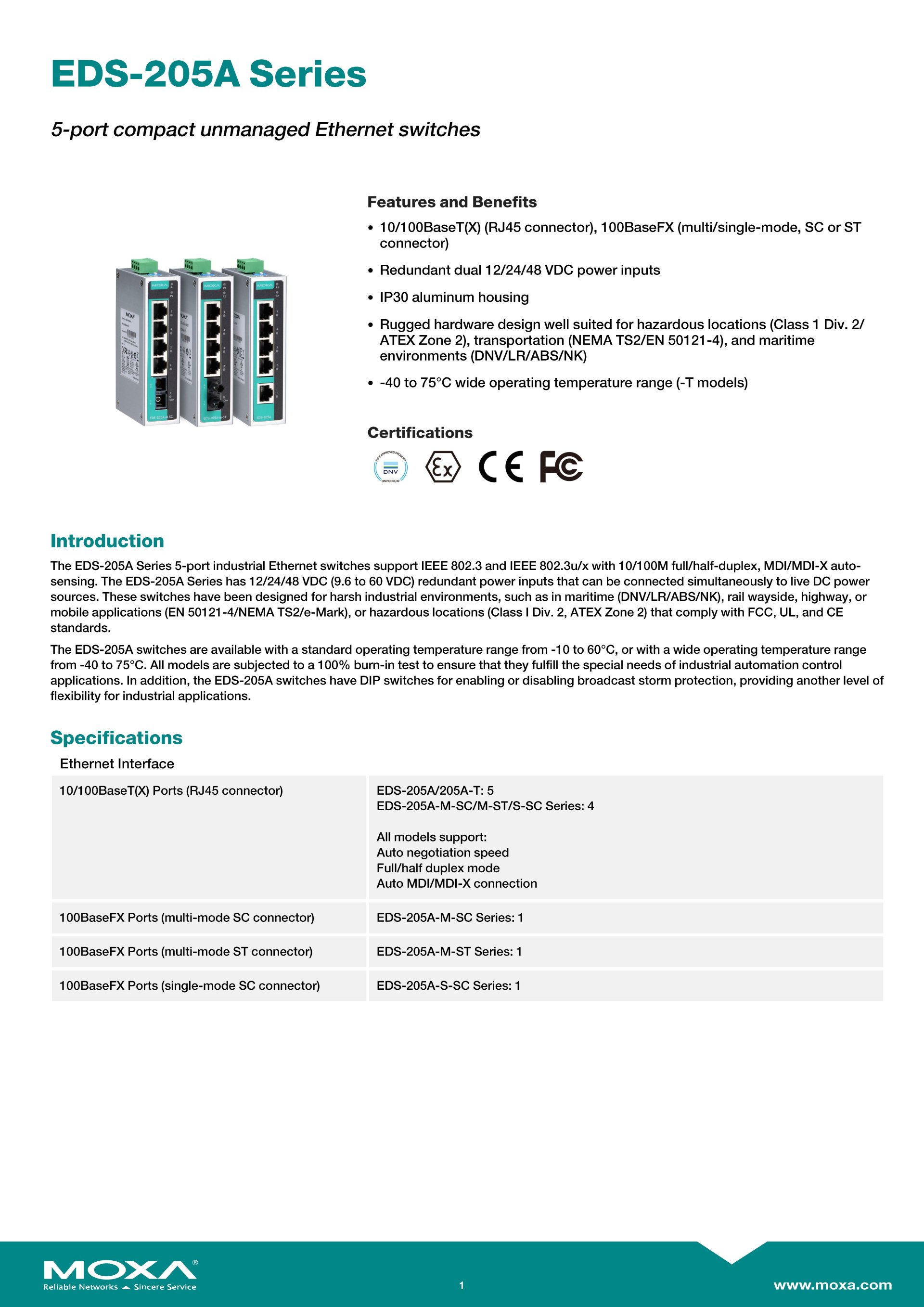 MOXA Ethernet switches 5-port Model : EDS-205A 5Y Warranty