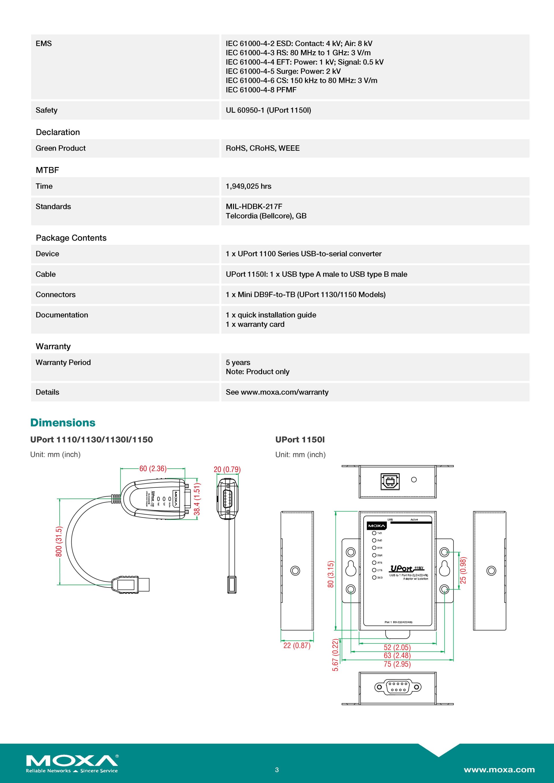MOXA UPort 1 Port USB-to-Serial , RS-232 Model:UPort 1110