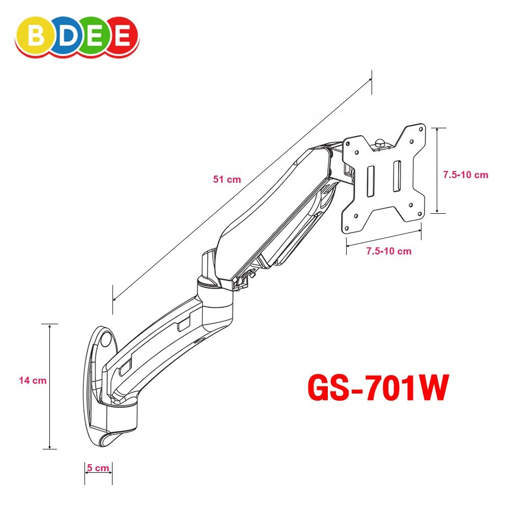 ขายึดจอมอนิเตอร์ 1 จอ (แขนระบบโช๊ค Gas Spring) BDEE รุ่น GS-701 Wall ...