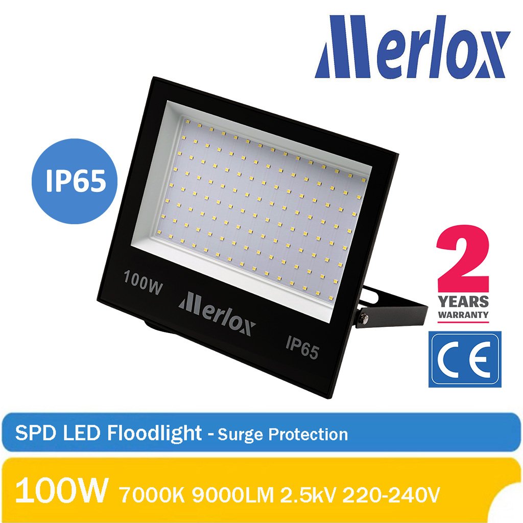 โคมไฟ SPD LED FLOODLIGHT 220-240V 100W 7000K 9000LM 2.5kV MERLOX (with ...