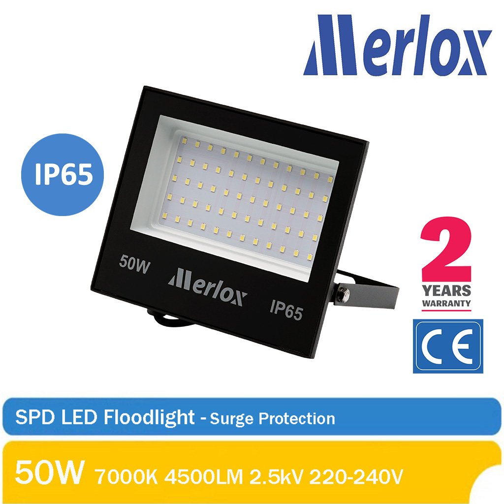 โคมไฟ SPD LED FLOODLIGHT 220-240V 50W 7000K 18000LM 2.5kV MERLOX (with ...