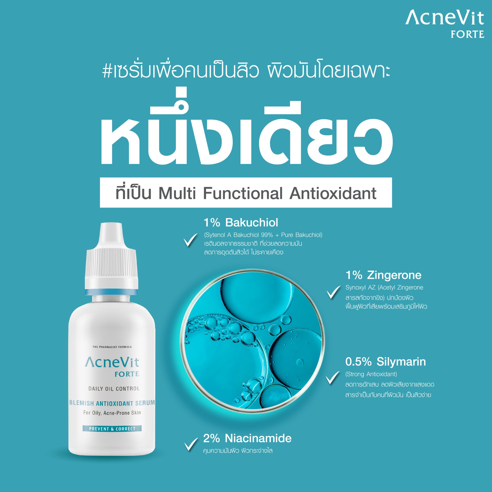 Acnevit Forte Blemish Antioxidant Serum 30ml (เซรั่ม AOXเพื่อคนผิวมัน ...