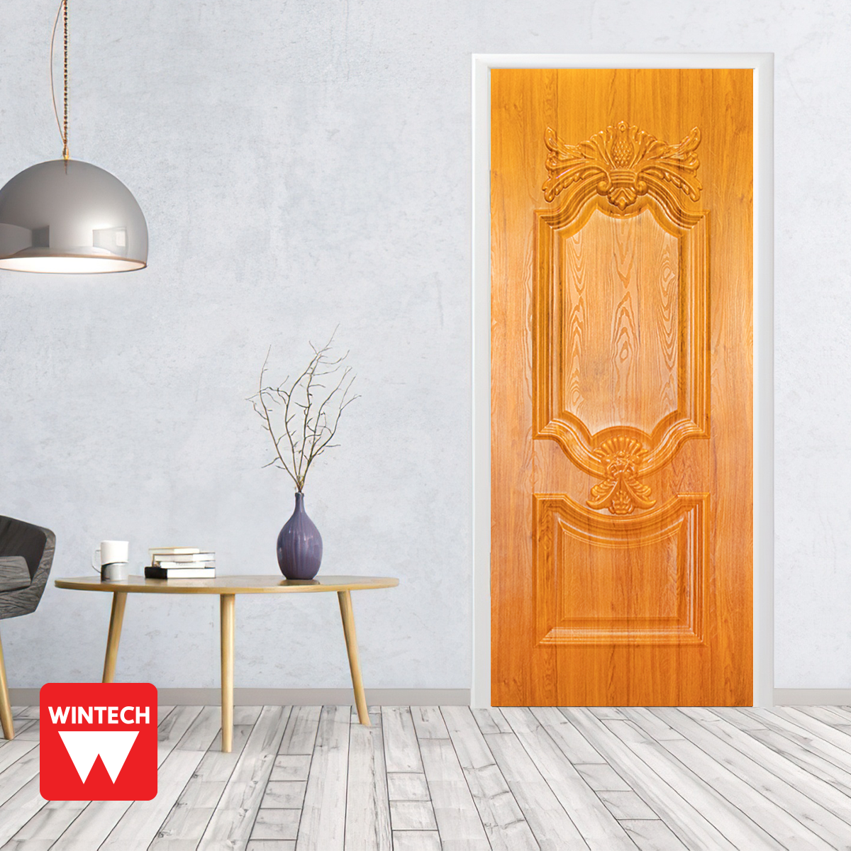 PVC Mullion Door with Golden Teak Pattern Wintech - rakangthonggroup