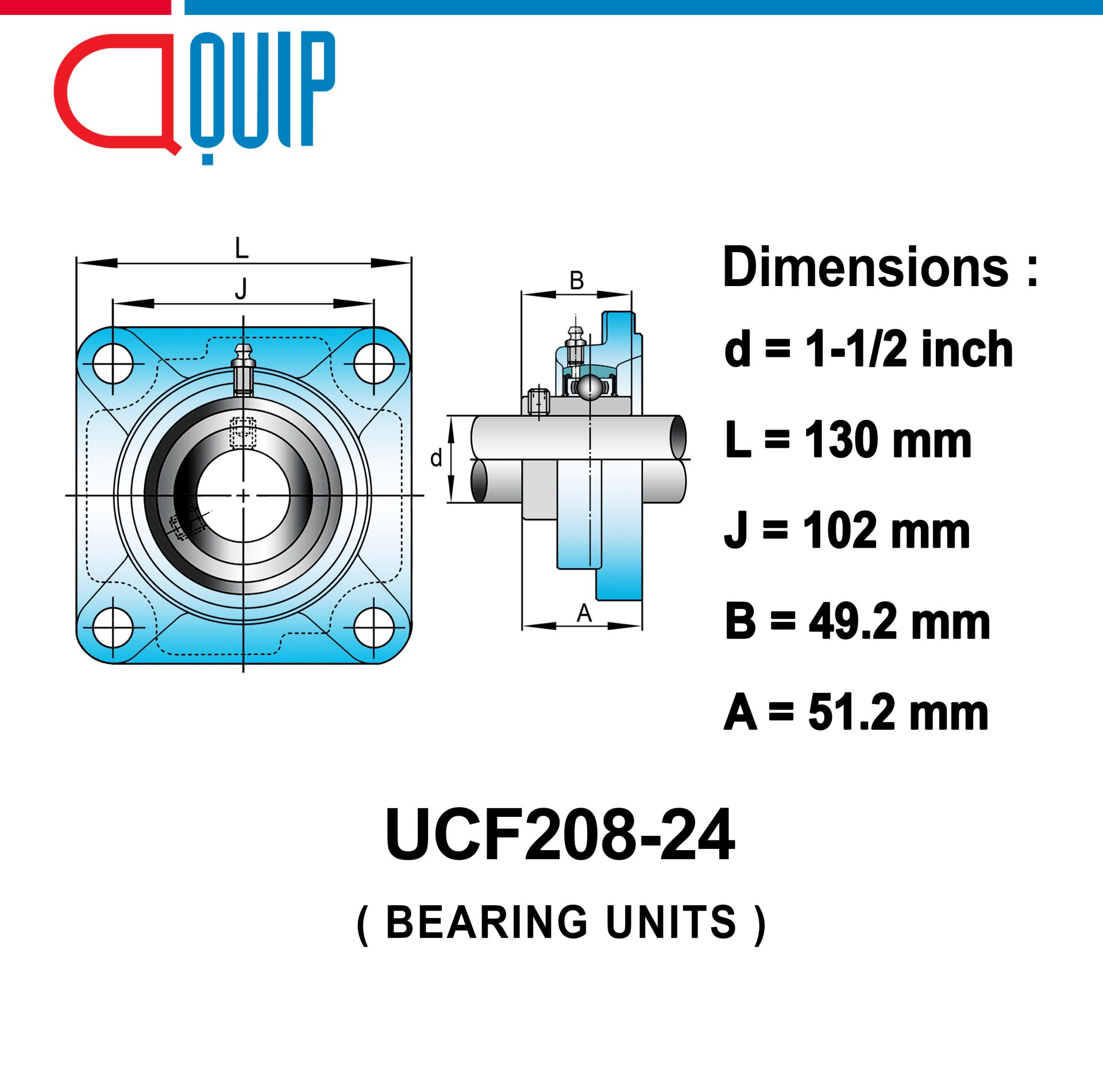 UCF208-24 ตลับลูกปืนตุ๊กตา สำหรับงานอุตสาหกรรม รอบสูง Bearing Units UCF 208-24 ( เพลา 1.1/2 นิ้ว ...