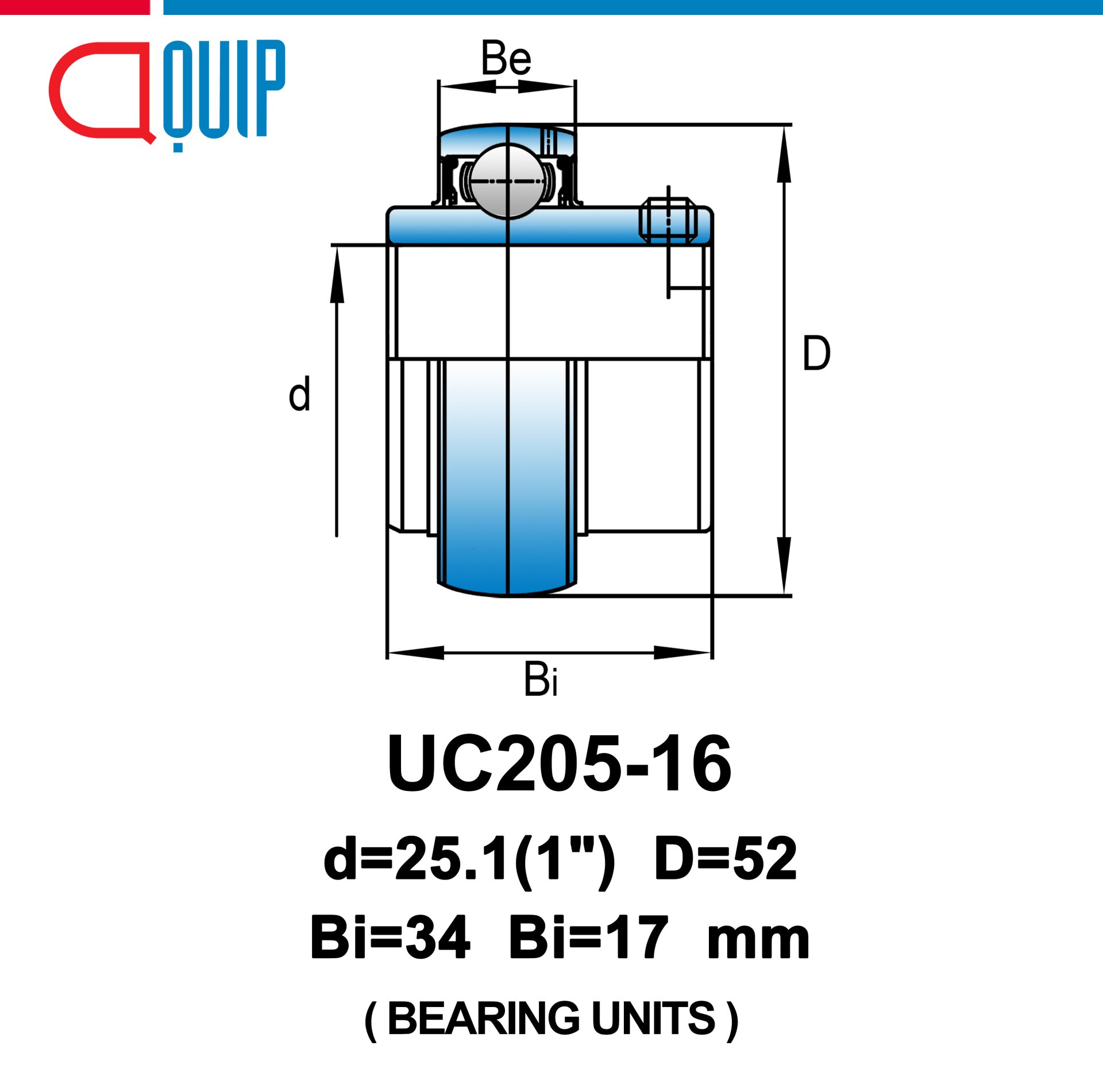 UC205-16 UBC ตลับลูกปืนตุ๊กตา Bearing Units ขนาด 1 นิ้ว หรือ 25.4 มม. - aquipthai