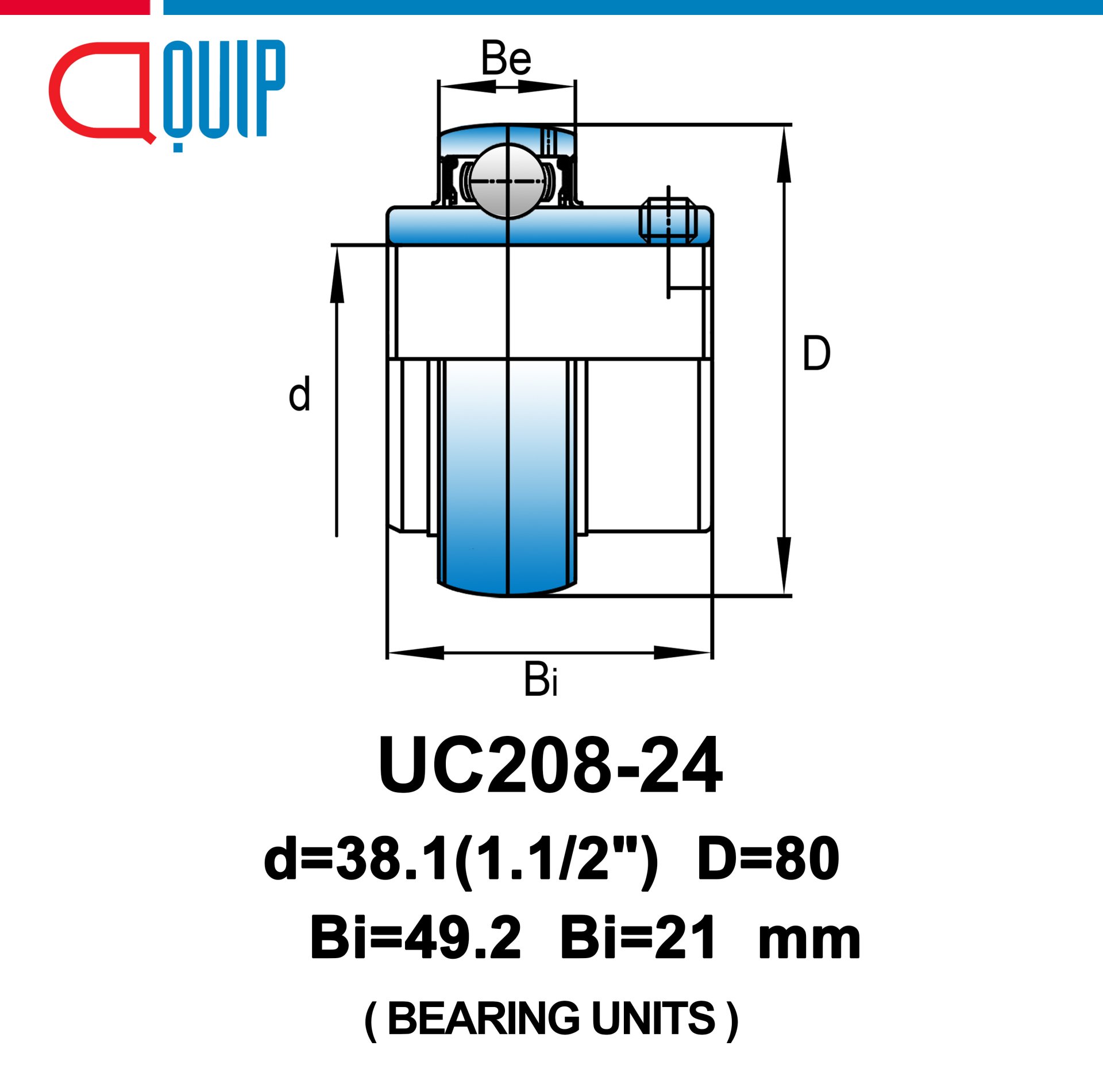 UC208-24 UBC ตลับลูกปืนตุ๊กตา Bearing Units ขนาด 1.1/2 นิ้ว หรือ 38.1 มม. - aquipthai