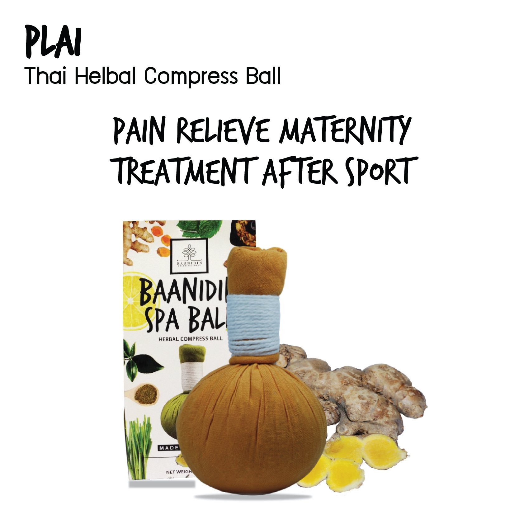 ลูกประคบสมุนไพรสูตรไพล Plai Herbal Compress Ball - baanidin