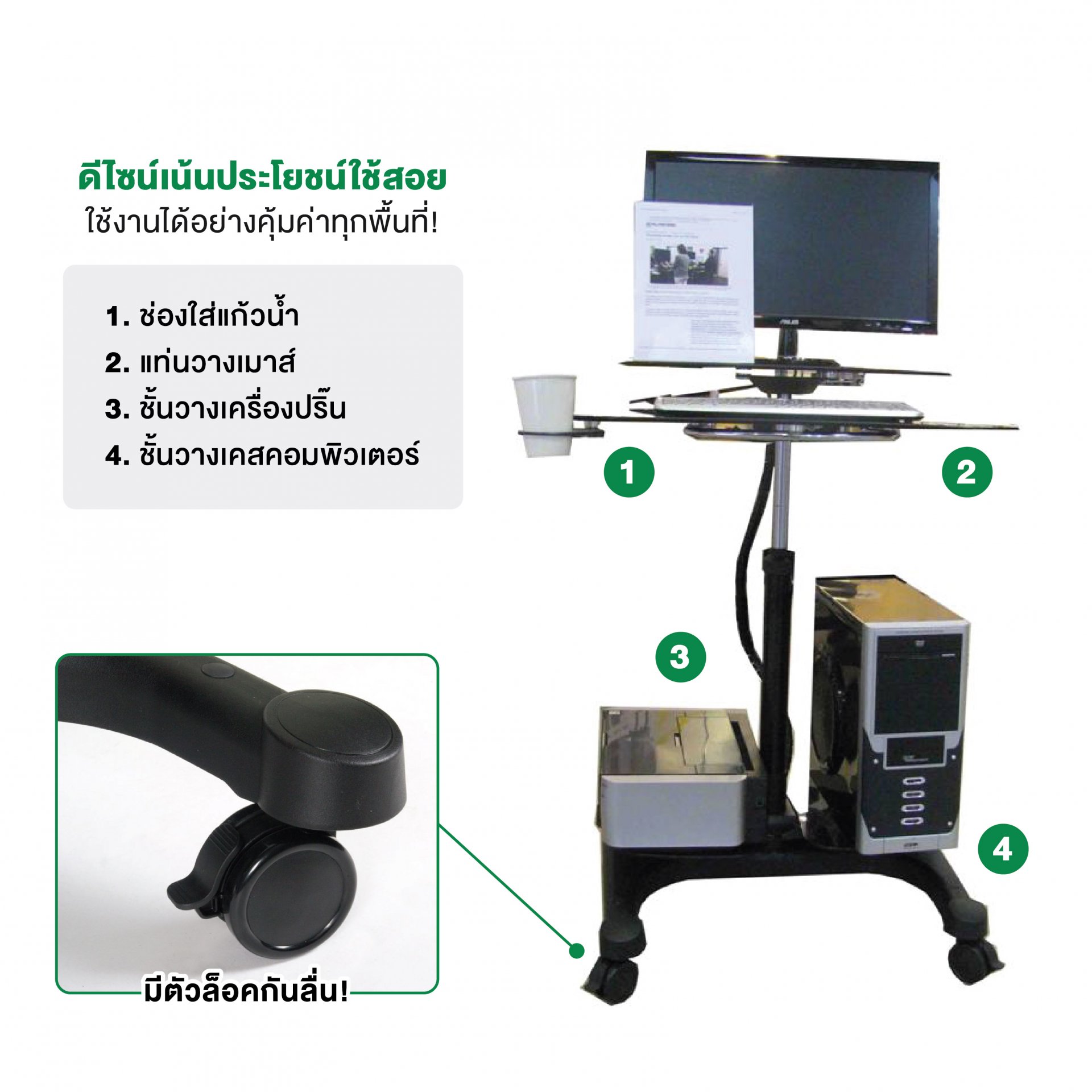 Sit / Stand Mobile Computer Desk (AIDATA)PCC004P - bigkidinoffice