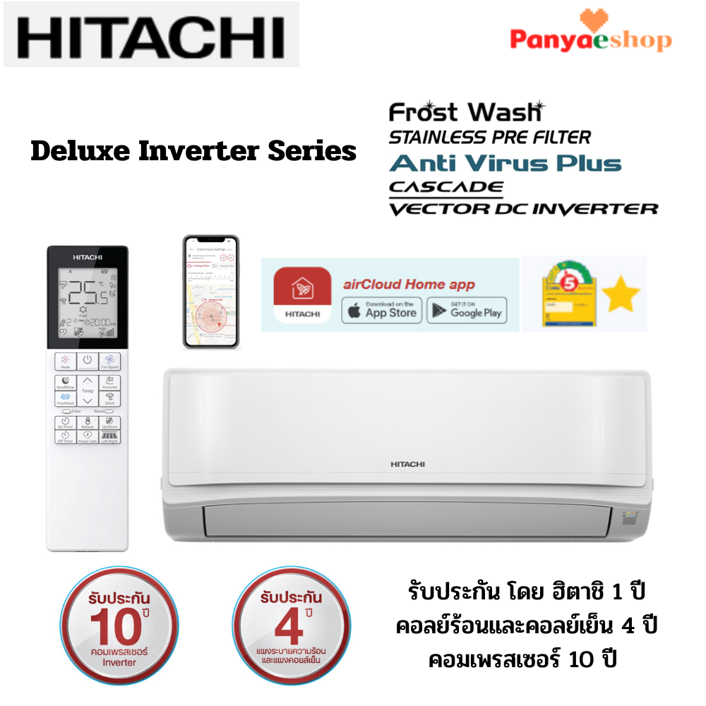 แอร์ผนัง HITACHI รุ่น Deluxe Inverter Series ฉลากเบอร์ 5