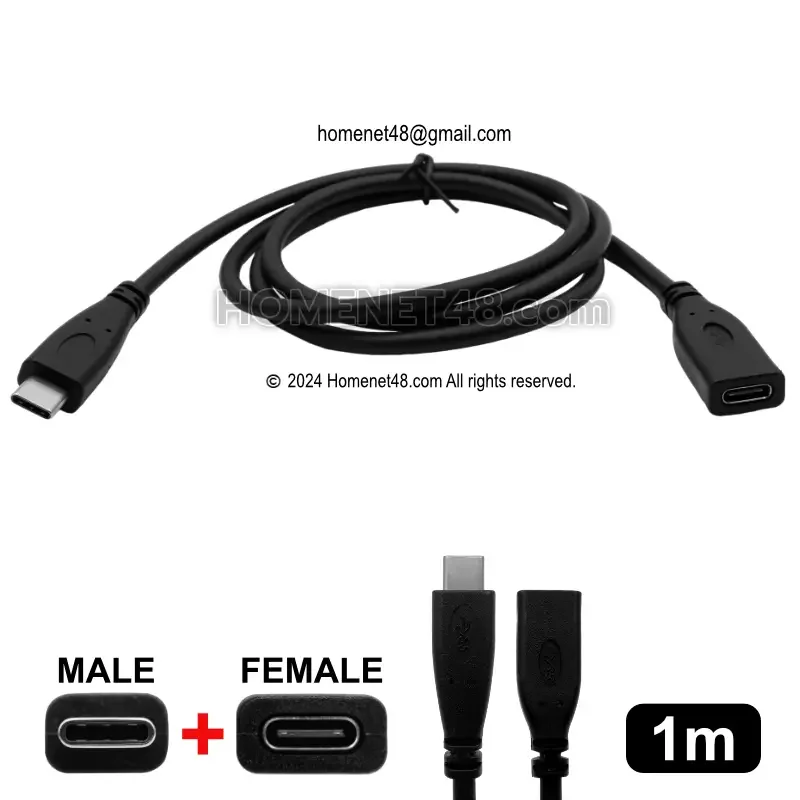 สายต่อ USB Type-C หัวผู้-เมีย (M-F) สีดำ อย่างดี - homenet48