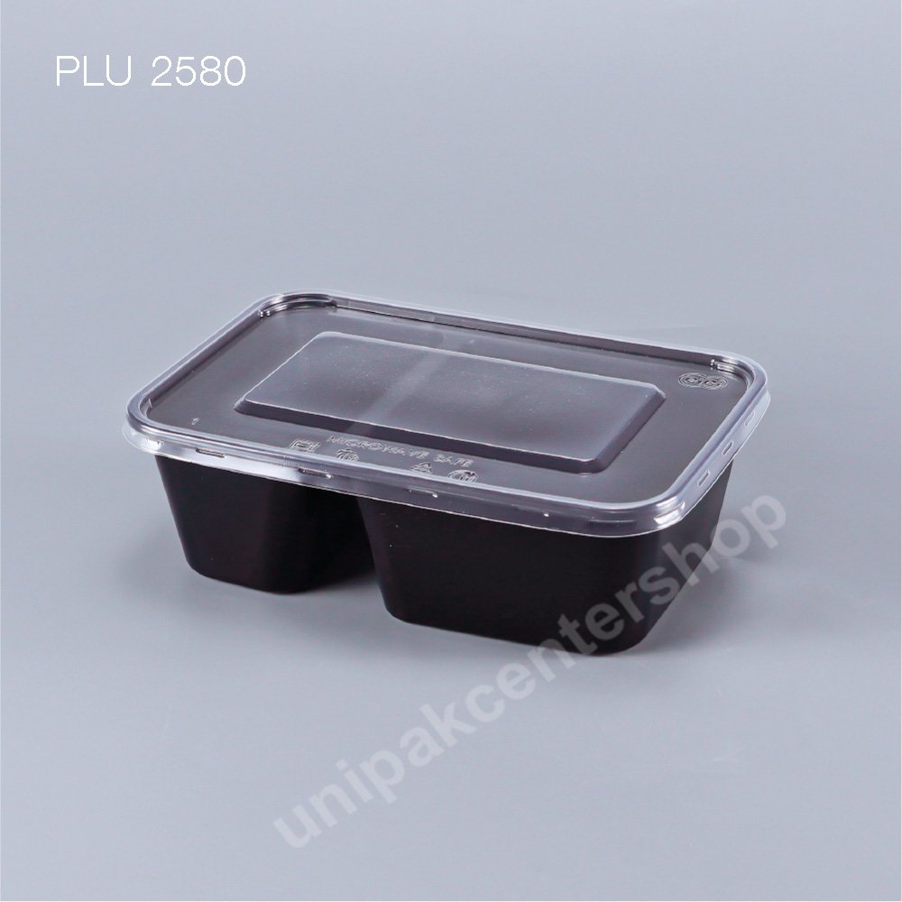 กล่องอาหาร 2 ช่อง PP ดำ_INJ 640 ml + ฝา PP ใส_THF - unipakcentershop