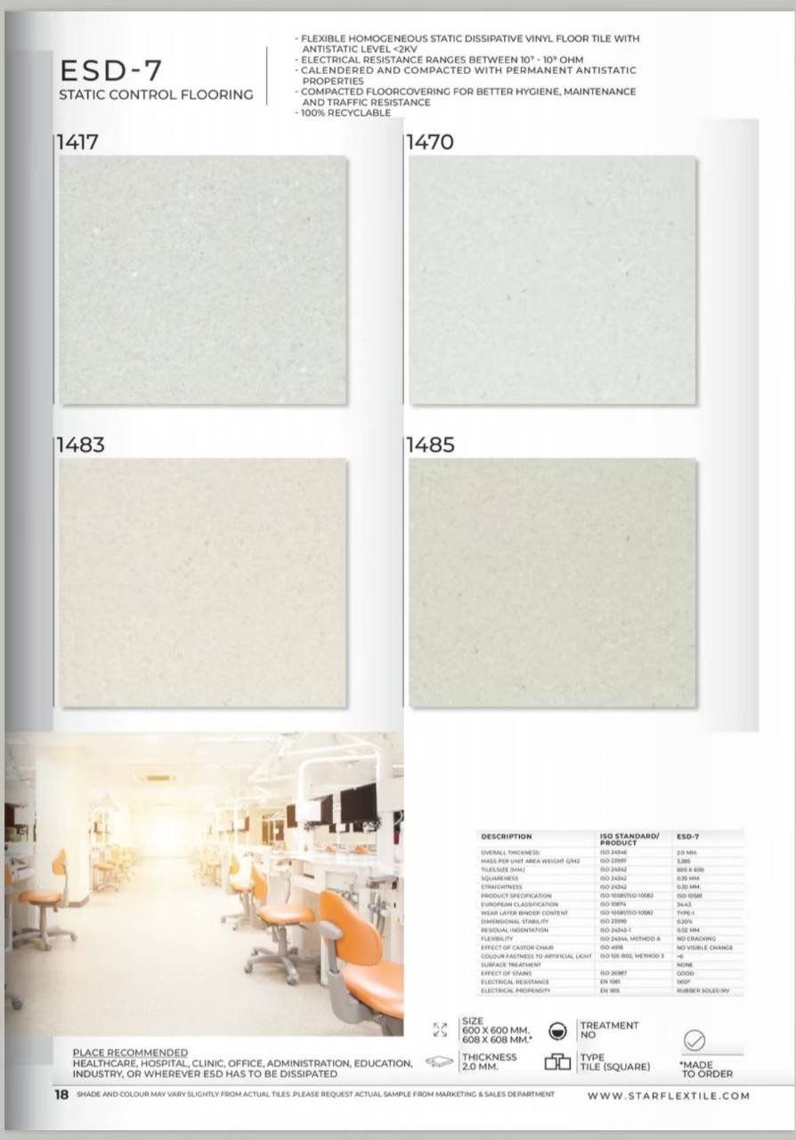 กระเบื้องยางเพื่อควบคุมไฟฟ้าสถิตย์ รุ่น ESD-7 ความหนา 2 mm.