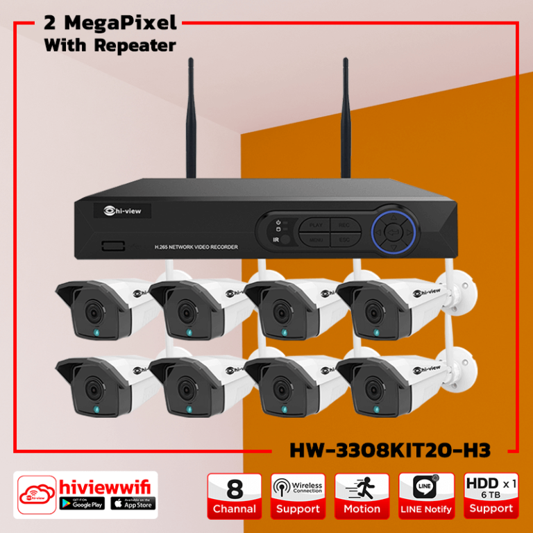 HW-3308KIT20-H3 Hi-View WiFi Kit Set 8 Chanel 2MP NVR KIT WIRELESS ...