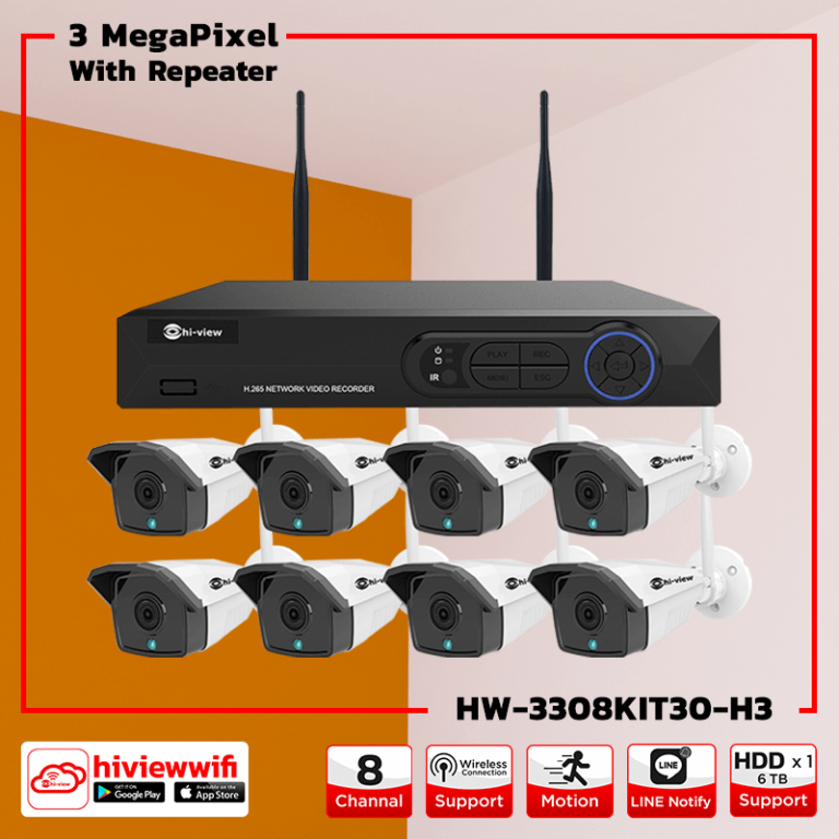 HW-3308KIT30-H3 Hi-View WiFi Kit Set 8 Chanel 3MP NVR KIT WIRELESS ...