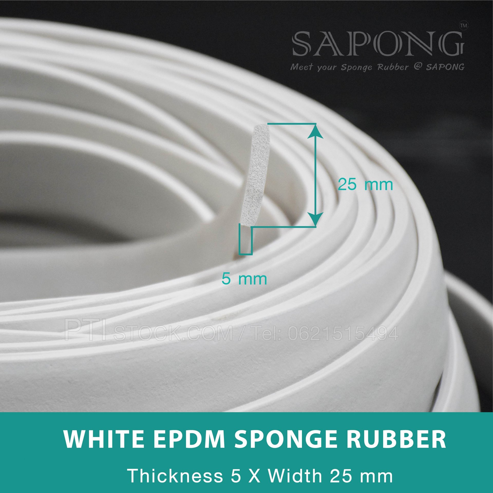 White EPDM rubber sponge seal 5 x 25 mm Tel : 022577154 - ptistock