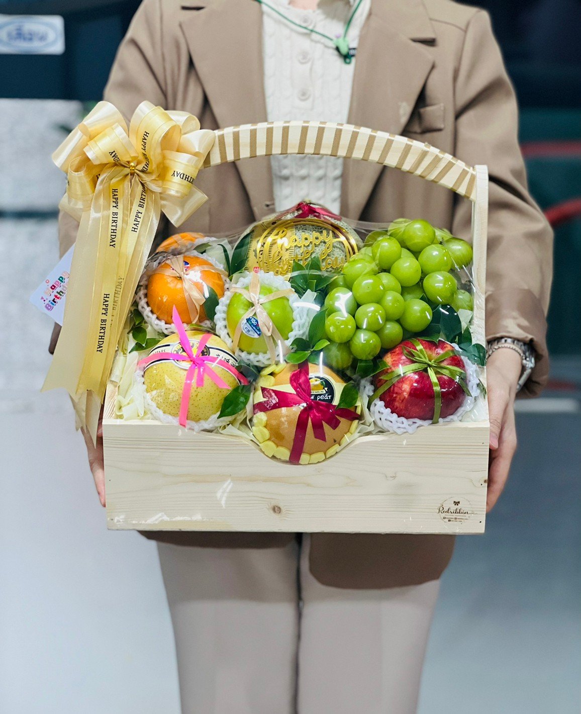 RB158 กระเช้าผลไม้นอกรวมพรีเมี่ยม XL - redribbin