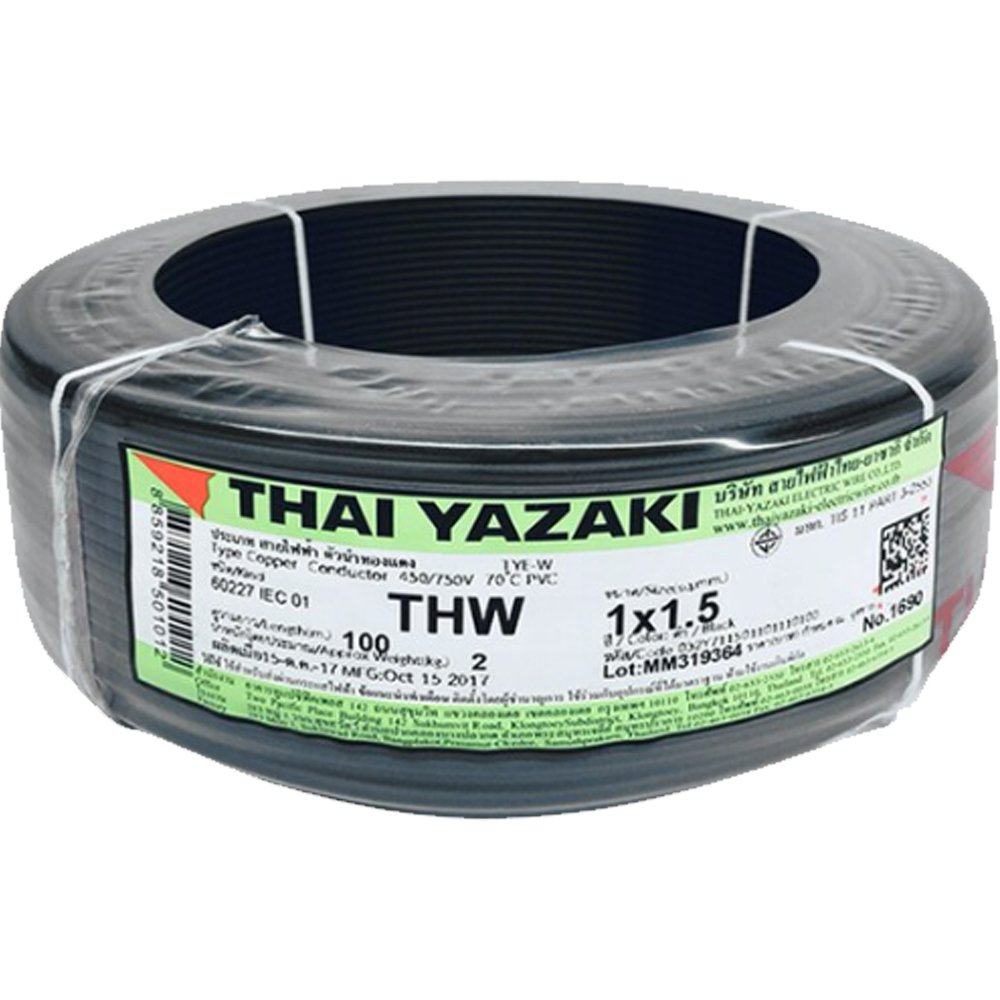 สายไฟ IEC01 THW 1x1.5 sq.mm. สีดำ YAZAKI - thaihardwaresolution