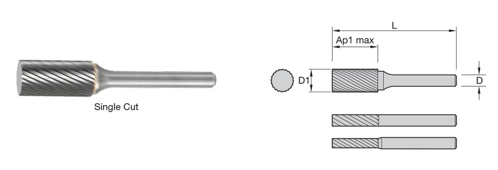 SA Cylindrical • Single-Cut Burs • Inch