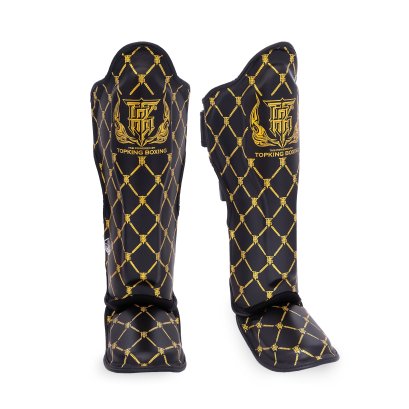 TOPKING SHIN GUARDS WHITE GOLD CHAIN - topkingboxing